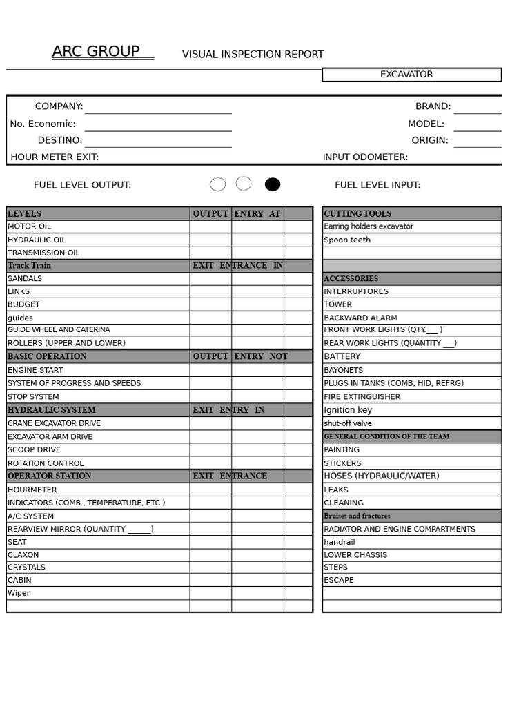 Excavator Visual Inspection Report | PDF | Vehicles | Automotive ...