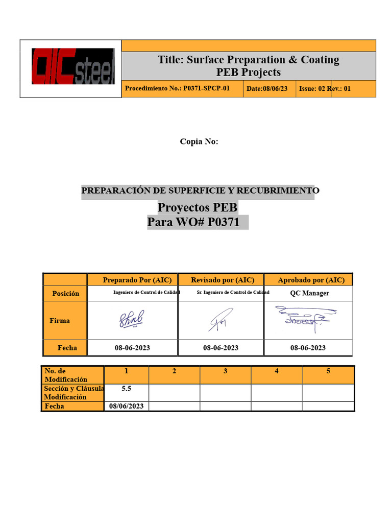 Procedimiento de Pintura PEB (P0371) Rev.01 | PDF | Pintar | Revestimiento