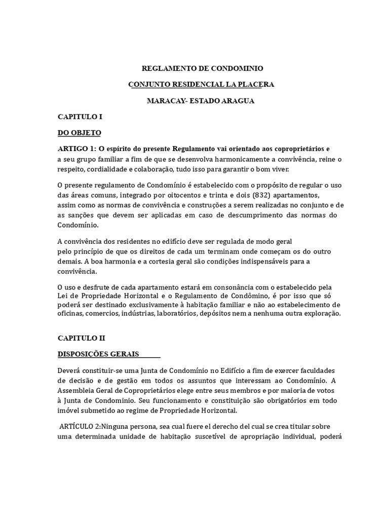 Regulamento do Condomínio La Placera | PDF | Condomínio | Desperdício