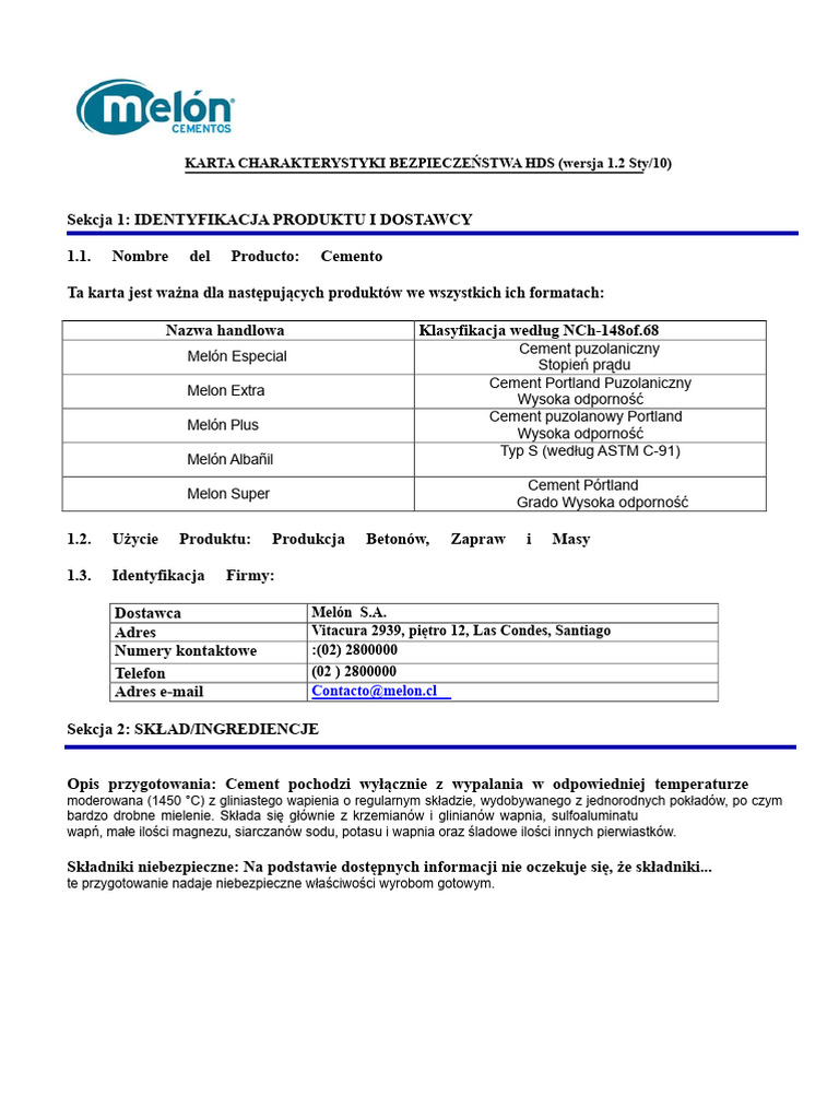 Melón Cementos HDS v.1.2 | PDF
