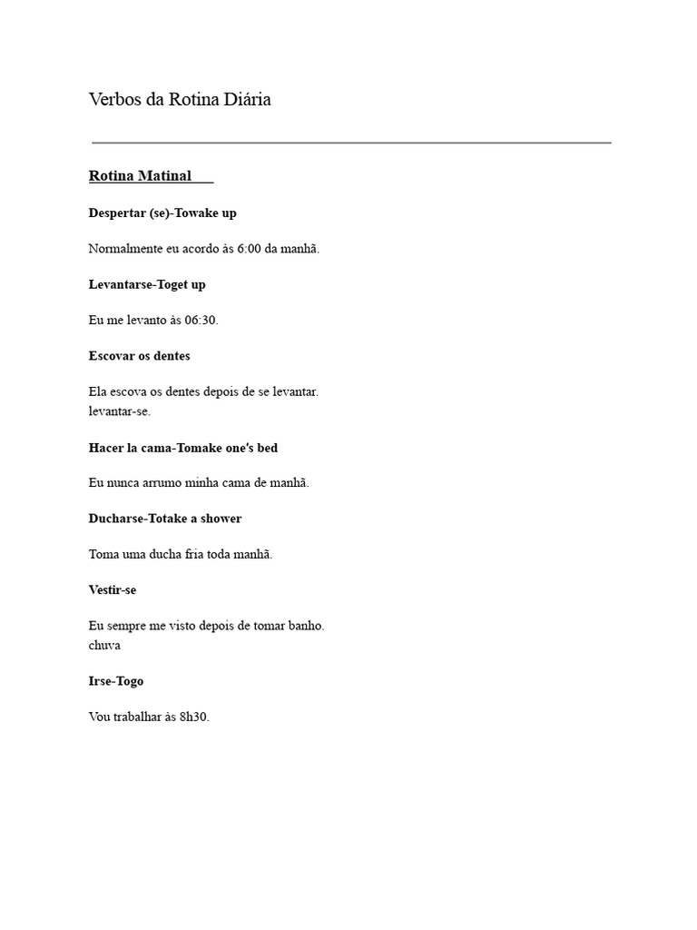 Verbos Da Rotina Diária | PDF
