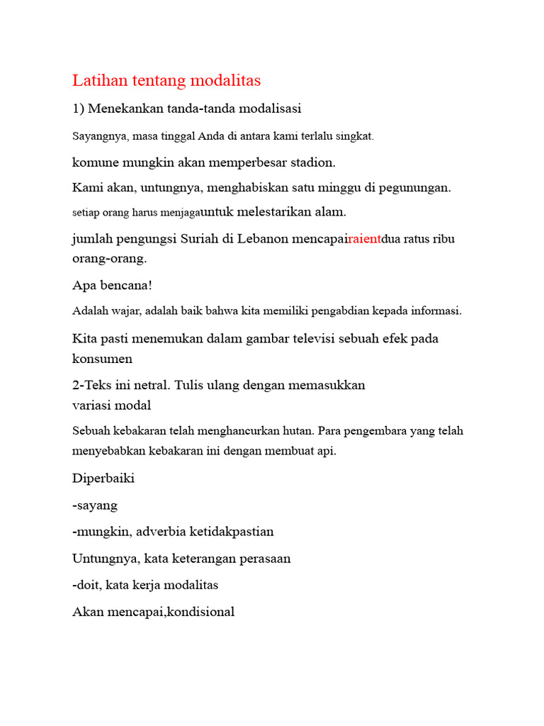 Latihan Tentang Modalitas | PDF