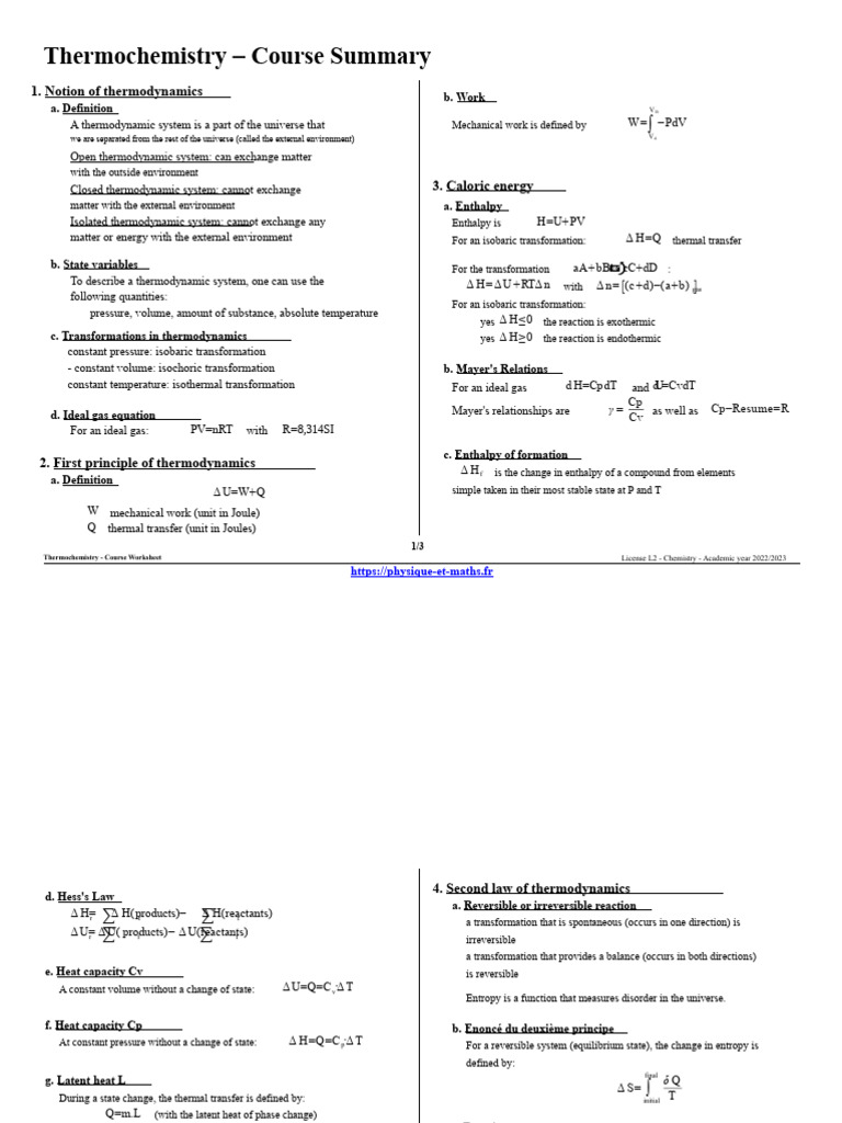 Thermochemistry Course Sheet | PDF | Enthalpy | Thermodynamics