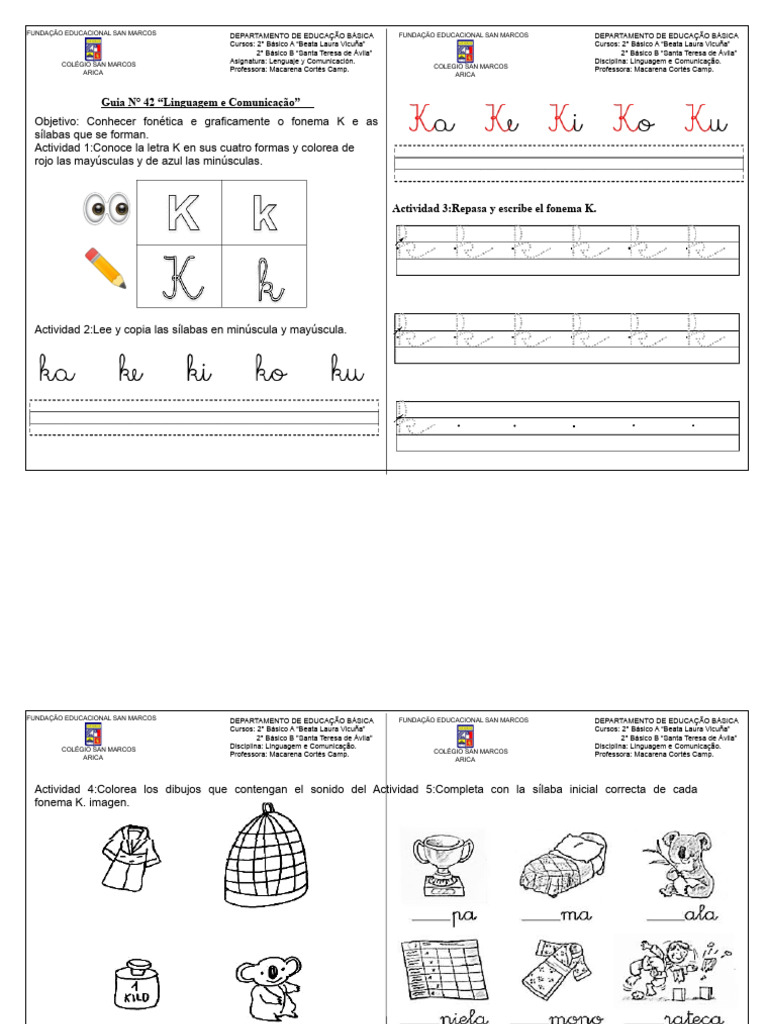 Actividades Fonema K para 2° Básico | PDF | Notación | Comunicación escrita