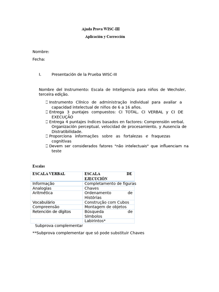 Guia de Aplicação da Prova WISC-III | PDF | Inteligência | Ciências ...
