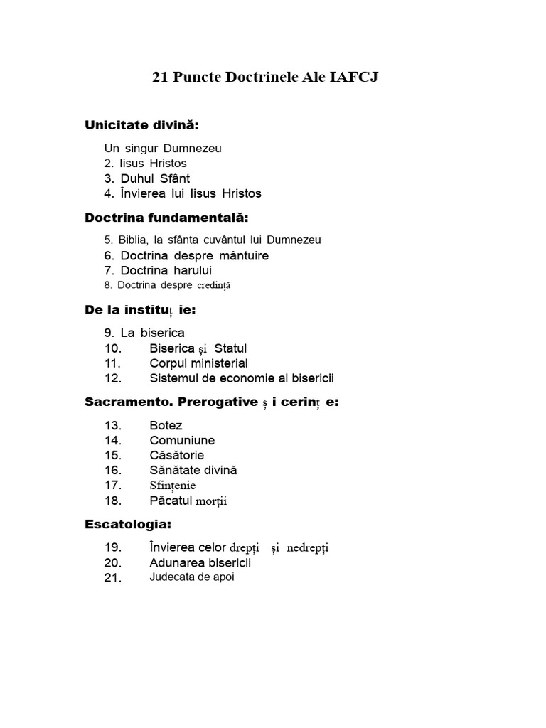 21 Puncte Doctrinale Ale IAFCJ | PDF
