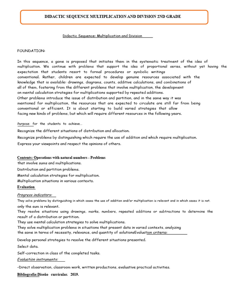 DIDACTIC SEQUENCE Multiplication and Division 2ND GRADE | PDF ...
