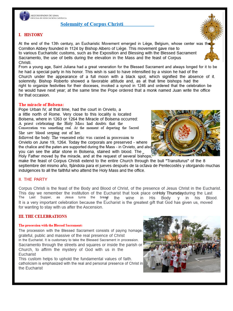 History and Significance of Corpus Christi | PDF | Eucharist | Mass ...