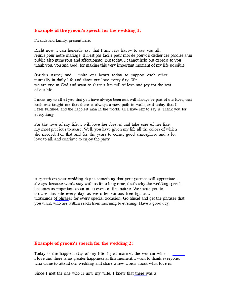 Example of Groom's Speech For The Wedding 1 | PDF | Wedding | Love