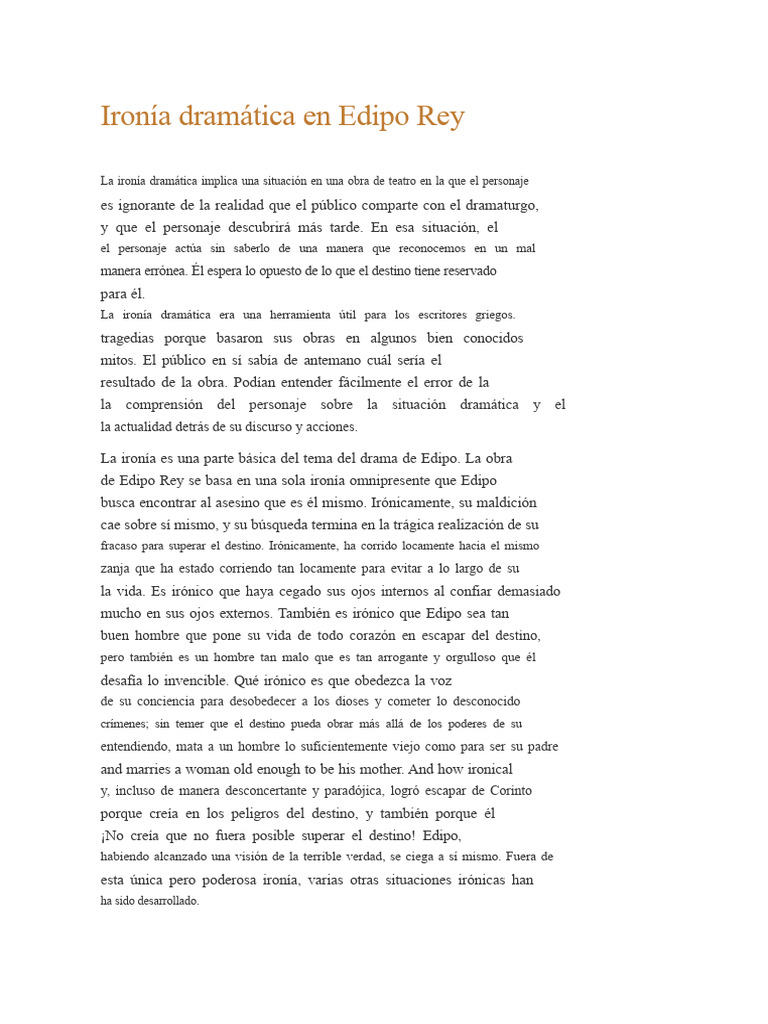 Ironía Dramática en Edipo Rey | PDF | Ironía | Fausto