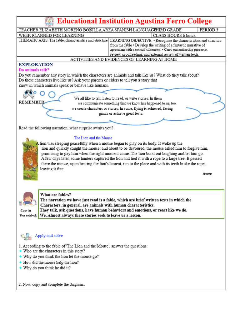 Third Grade Fable Learning Plan | PDF | Fable