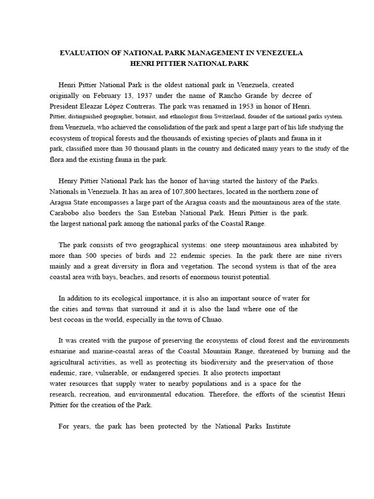 Henri Pittier National Park | PDF | Natural Environment | Earth Sciences