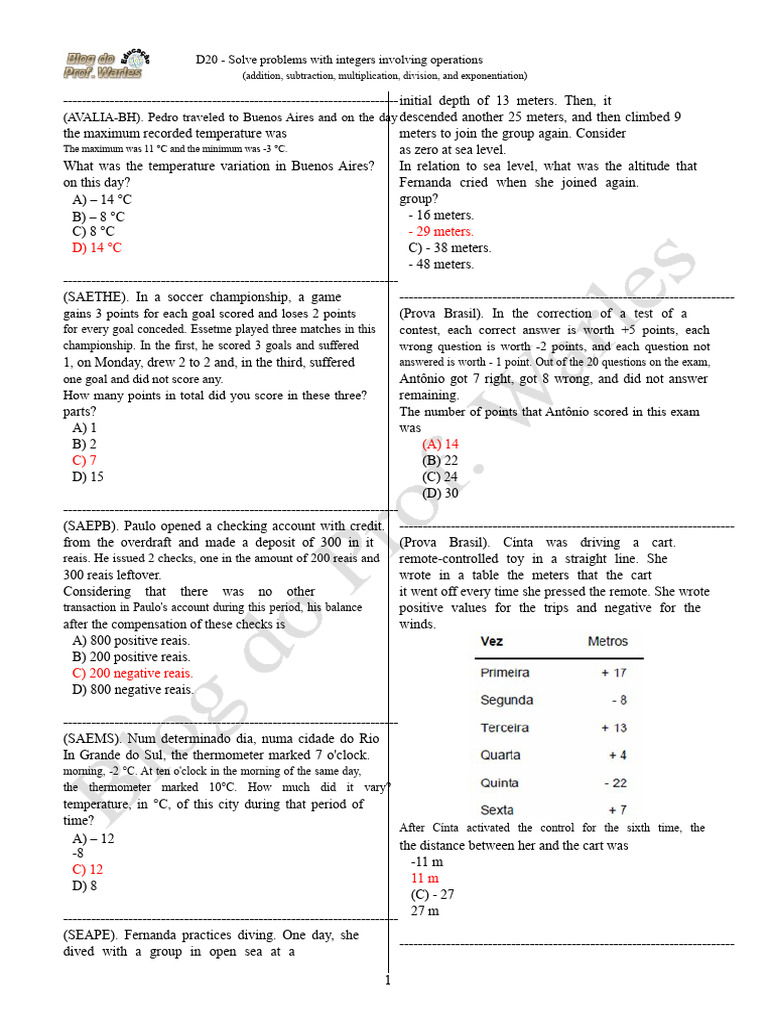 D20 (9th GRADE - Math) - Professor Warles' Blog | PDF | Multiplication ...