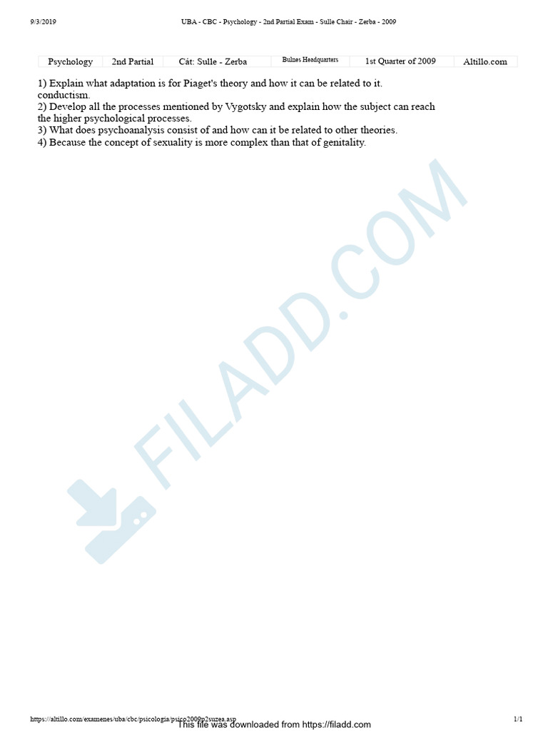 UBA - CBC - Psychology - 2nd Partial Exam - Sulle Chair - Zerba - 2009 ...