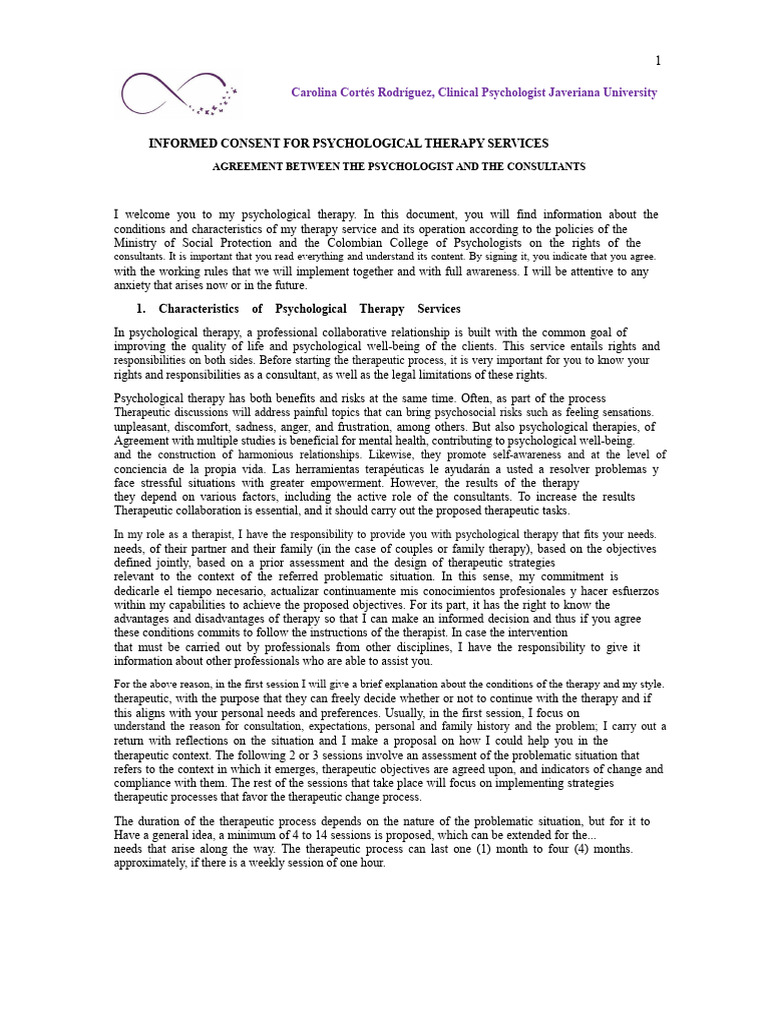 Informed Consent Model For Psychological Therapy | PDF | Psychotherapy ...