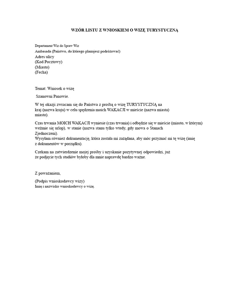 Wzór Listu o Przyznanie Wizy | PDF