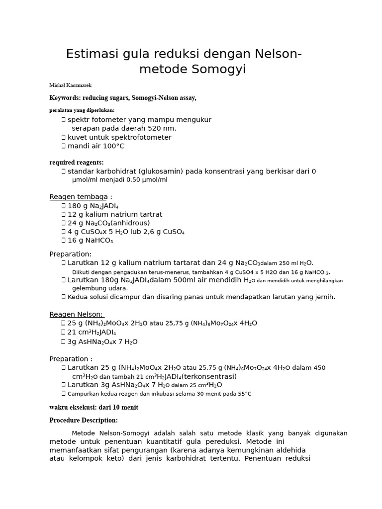 Estimasi Gula Reduksi Metode Nelson-Somogyi | PDF