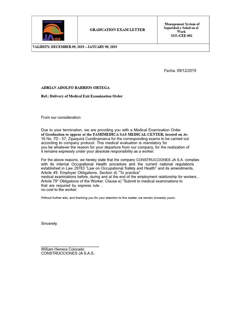 Letter of Graduation | PDF | Occupational Safety And Health | Employment