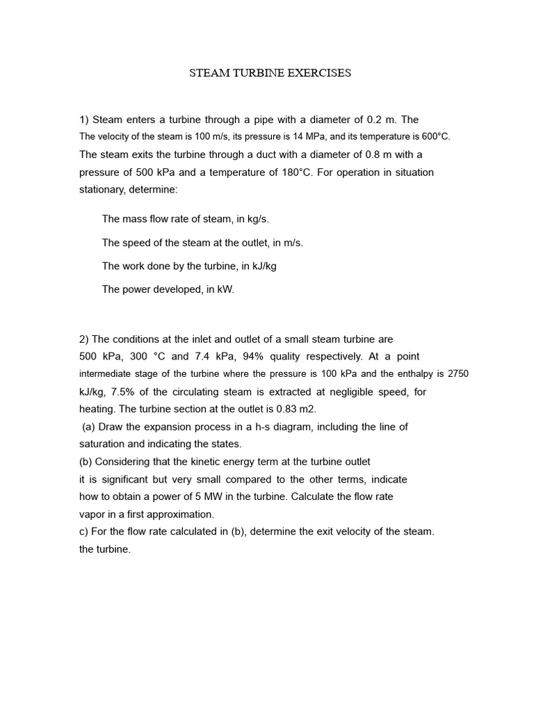 Steam Turbine Exercises | PDF | Turbine | Steam