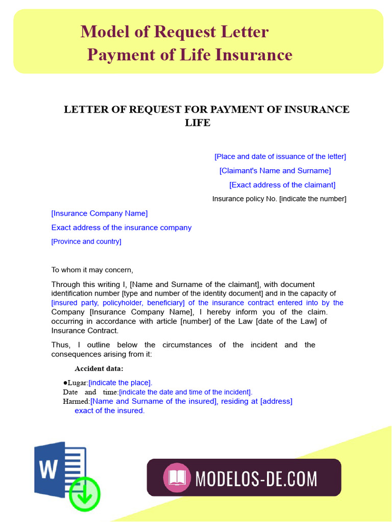 Life Insurance Payment Request Template | PDF | Insurance | Life Insurance