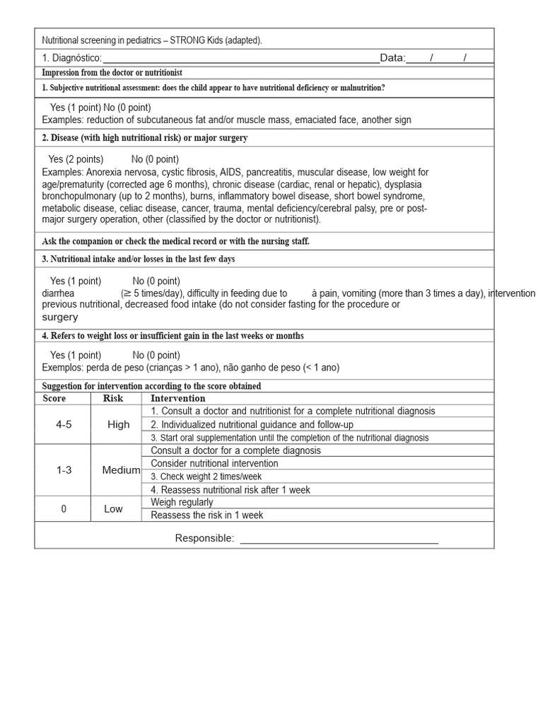 Pediatric Nutritional Screening Guide | PDF