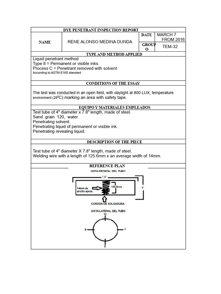 Liquid Penetrant Inspection Report | PDF | Mechanical Engineering ...