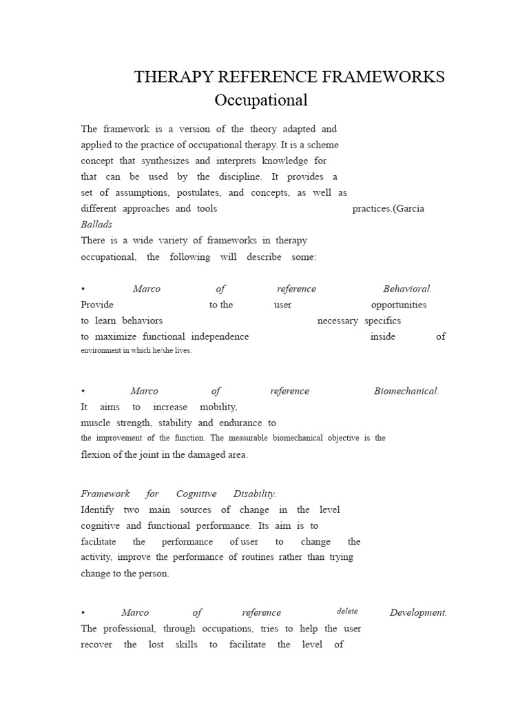 Occupational Therapy Frameworks Guide | PDF | Conceptual Model ...