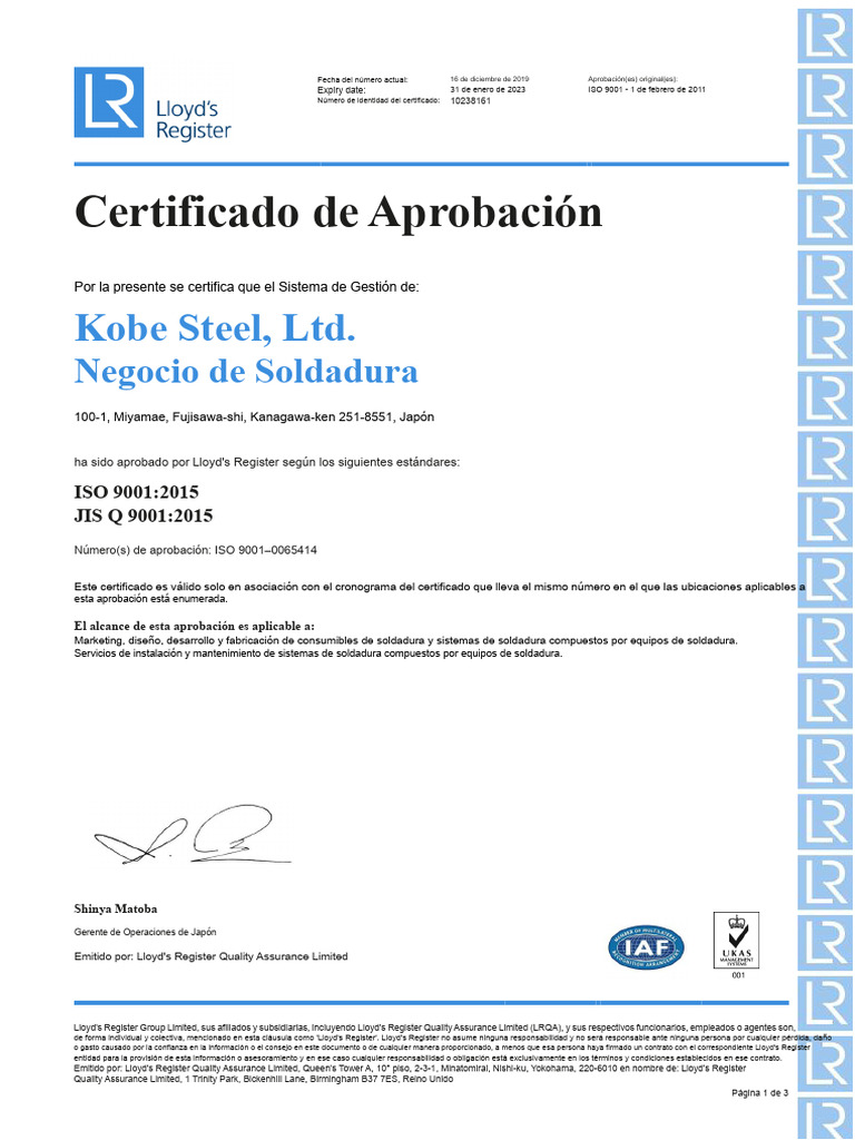 Certificación ISO 9001 de Kobe Steel | PDF | Japón | Organización ...