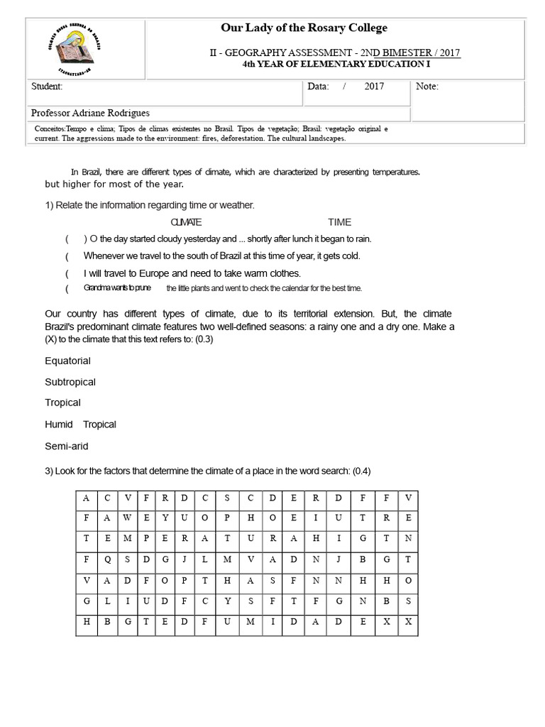 5th Grade Ecosystem Activities 2 | PDF | Tropics | Rain