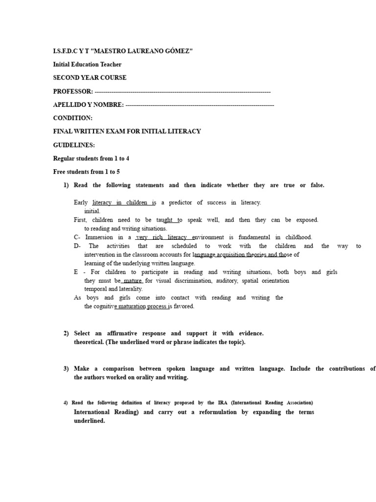 Literacy Exam | PDF