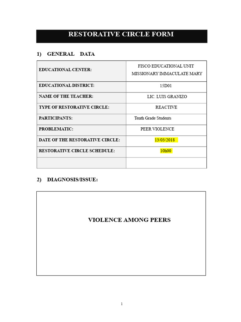 Restorative Circle Form | PDF | Violence | Bullying