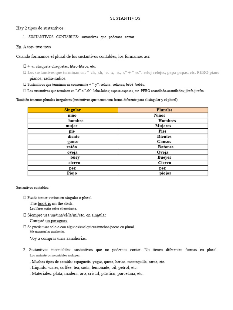 SUSTANTIVOS | PDF | Sustantivo | Plural