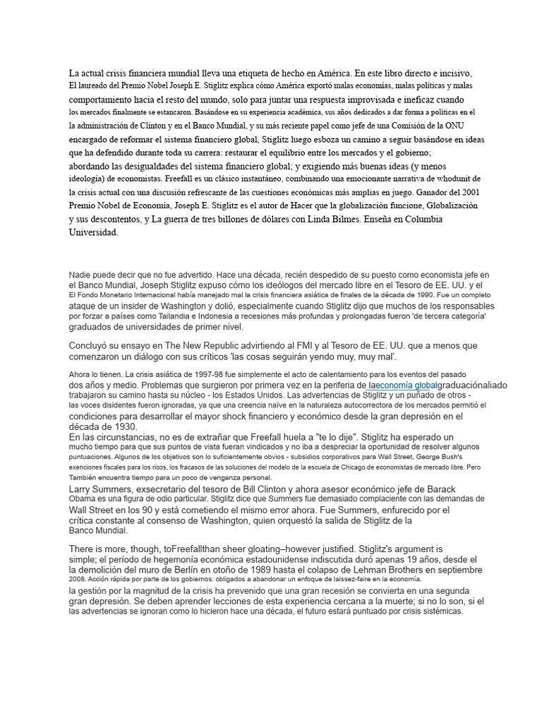 Crisis Financiera Global: Análisis de Stiglitz | PDF | Crisis ...