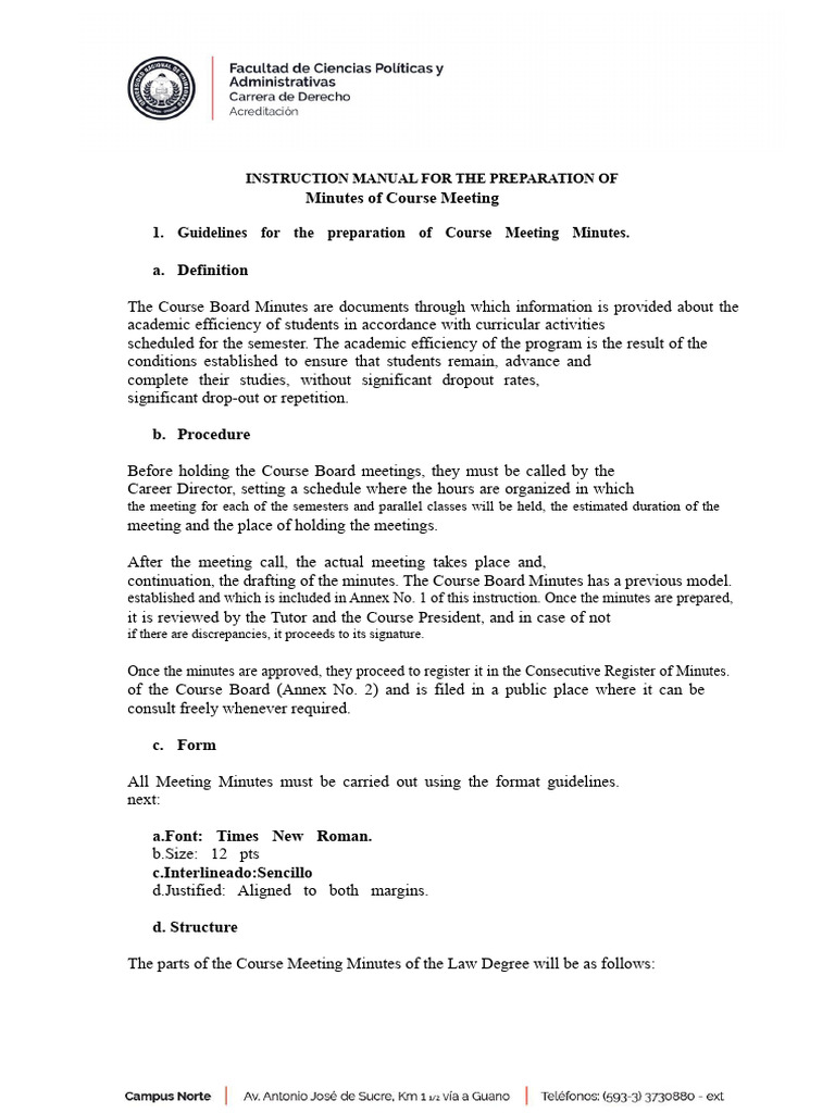Instructions For The Preparation of Course Meeting Minutes | PDF ...