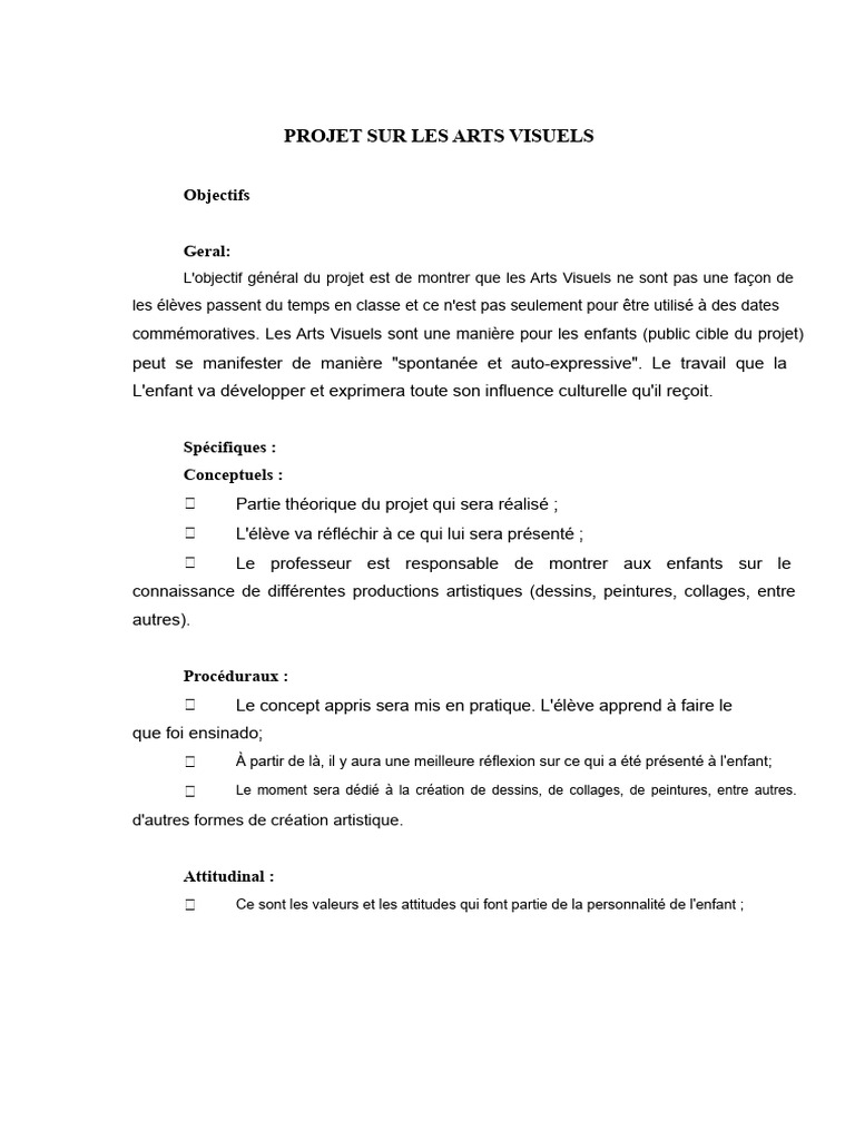 Projet d'Expression en Arts Visuels | PDF | Arts | Enseignement