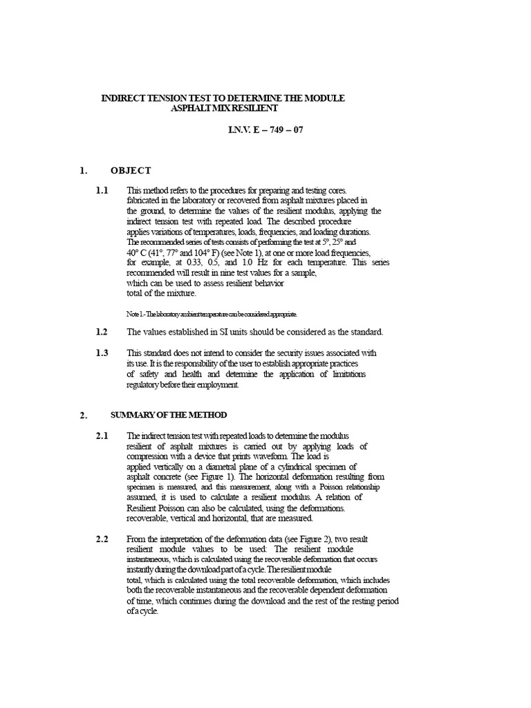 Indirect Tension Test for Asphalt Resilience | PDF | Deformation ...