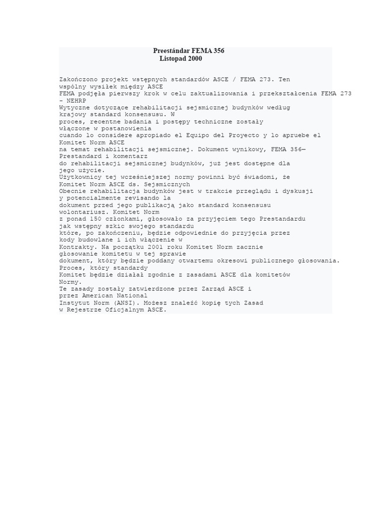 Tłumaczenie Prestandardu FEMA 356 | PDF