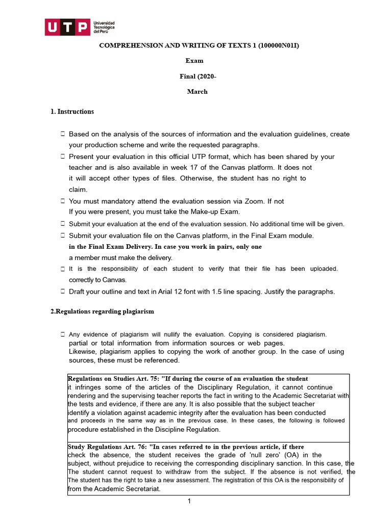 100000N01I COMPREHENSION AND WRITING OF TEXTS 1-FINAL EXAM (Official ...