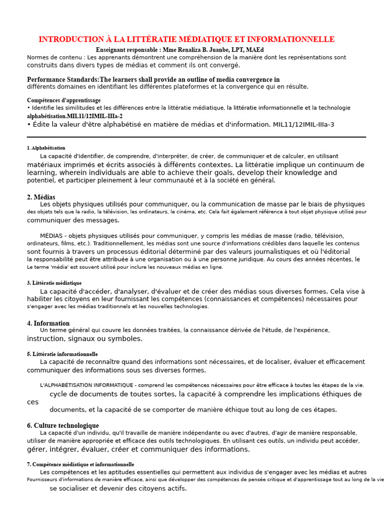 Introduction à la littératie médiatique | PDF | Littératie | la ...