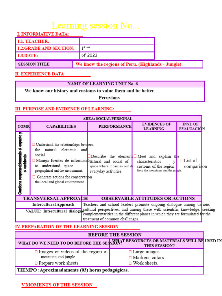 Session The Regions (Sierra - Jungle) Teacher Janet | PDF | Learning ...