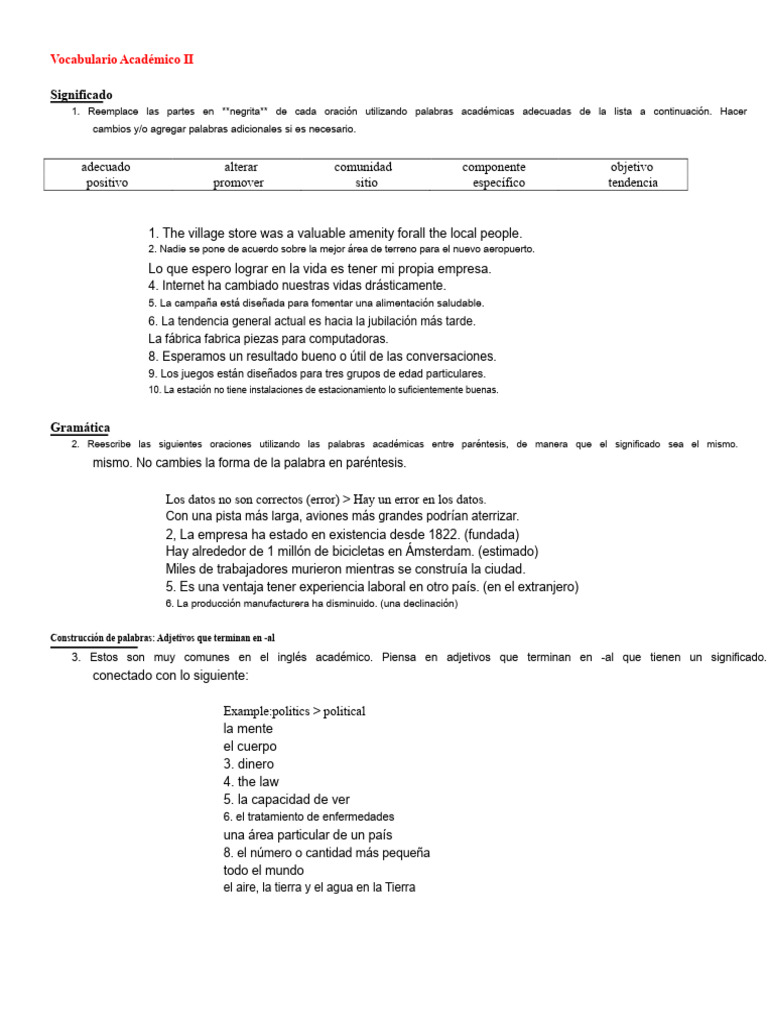 Vocabulario Académico II | PDF