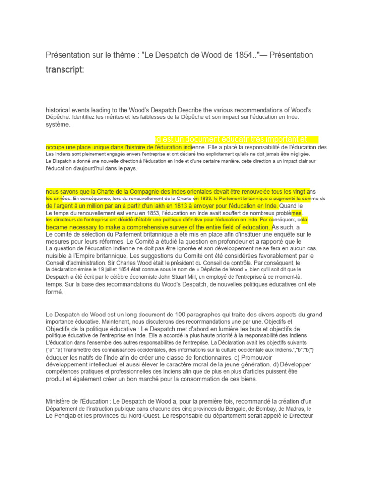 Impact du Despatch de Wood sur l'éducation indienne | PDF | Enseignants ...