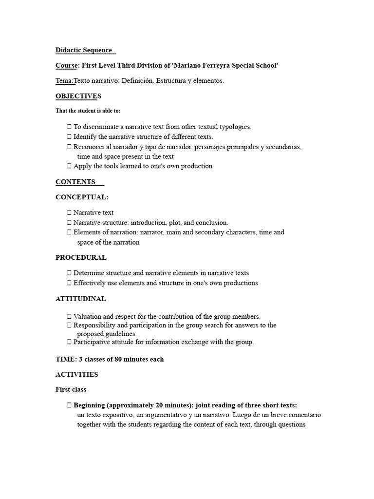 Didactic Sequence | PDF | Narrative | Cognition