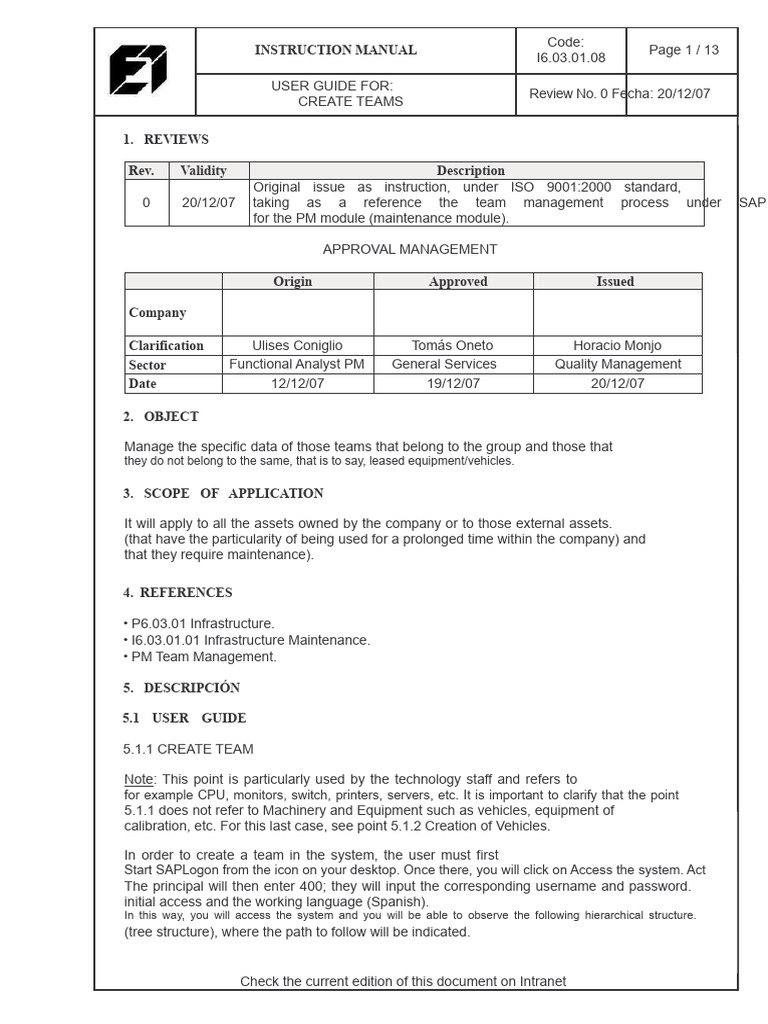 Manual PM Sap Ie01 Create Teams | PDF | Expense | User (Computing)