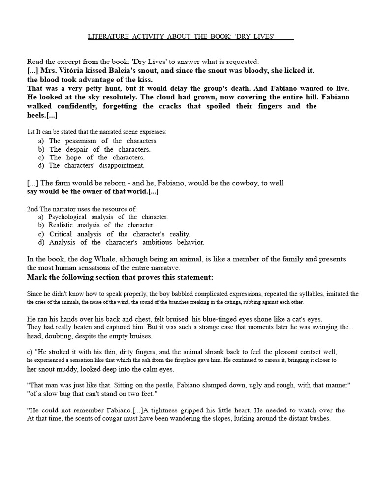LITERATURE ACTIVITY - BOOK DRY LIVES - 3rd YEAR B.docx | PDF