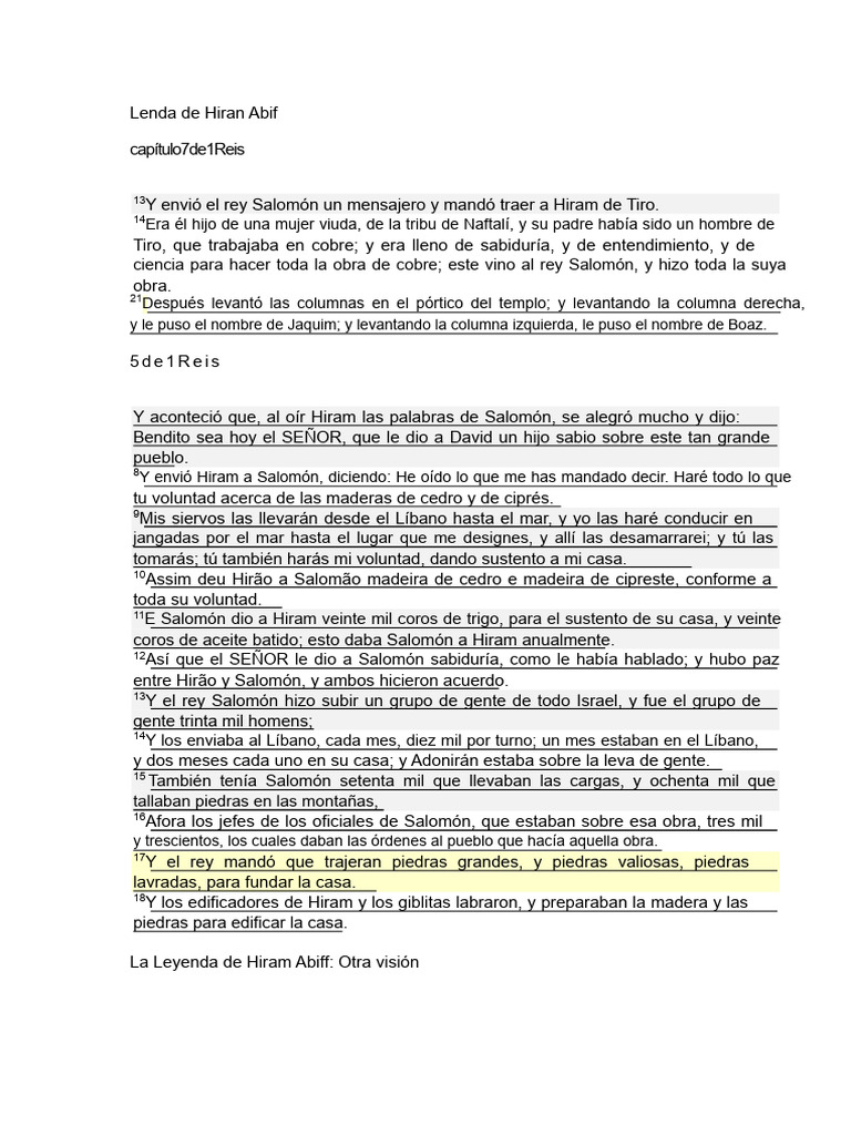 Leyenda de Hiram Abif | PDF | Solomons | Masonería
