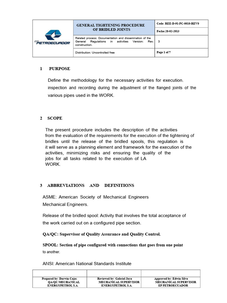 Flange Tightening Procedure | PDF | Pipe (Fluid Conveyance) | Quality ...