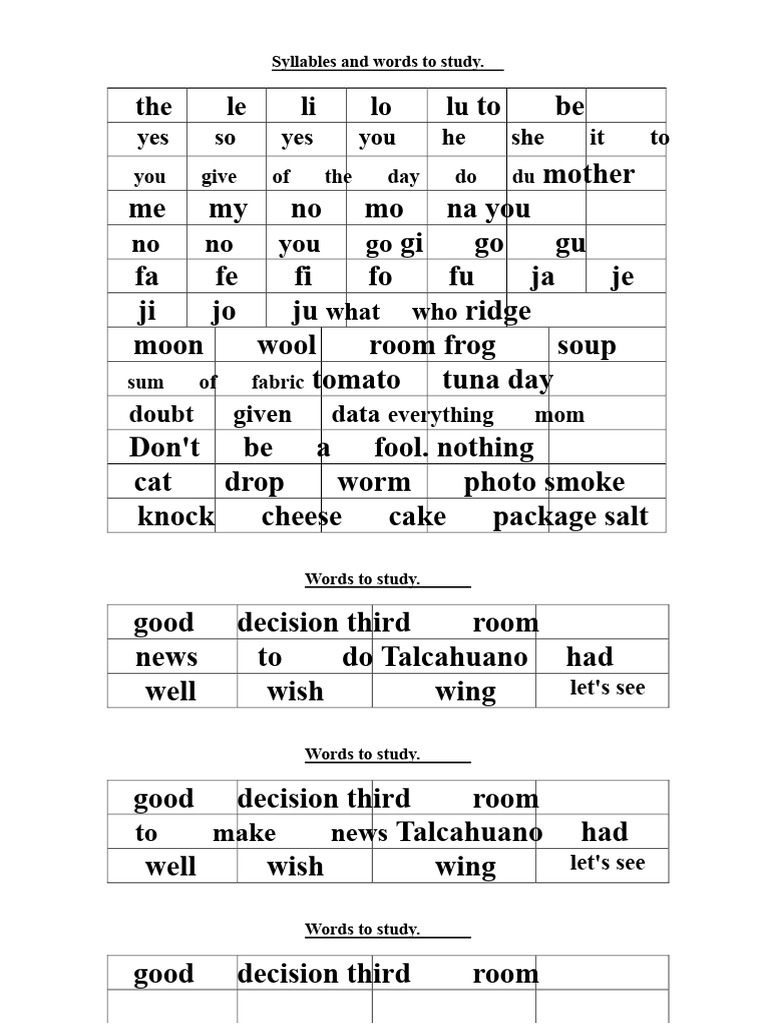 Syllables and Words for Studying DICTATION | PDF