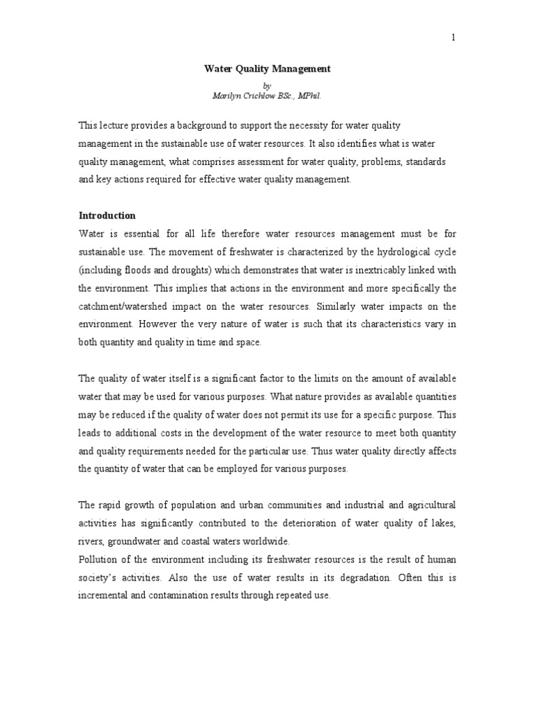 Water Quality Management Overview | PDF | Water Resources | Water Quality