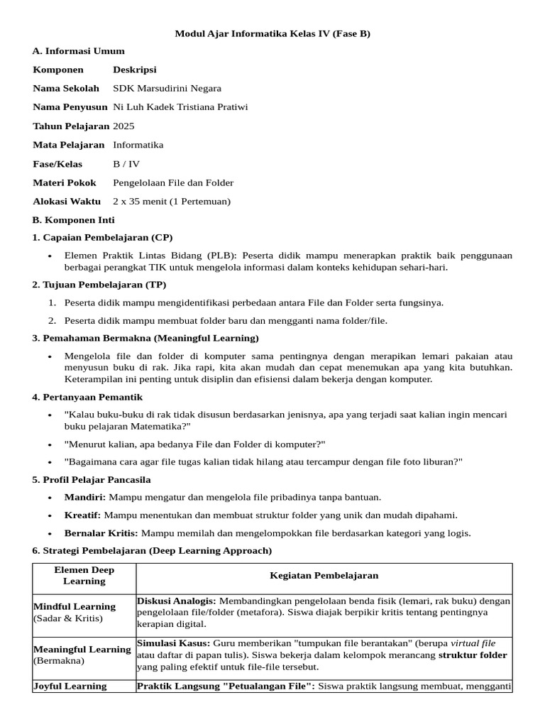 Modul Ajar Informatika Kelas IV: File & Folder | PDF